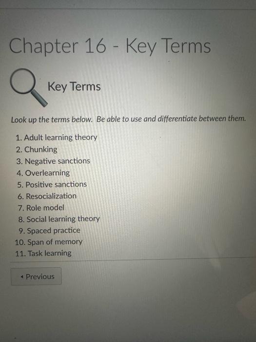 Solved Chapter 16 - Key Terms Key Terms Look up the terms | Chegg.com