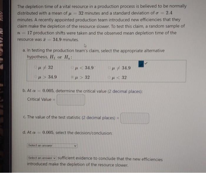 Solved The depletion time of a vital resource in a | Chegg.com