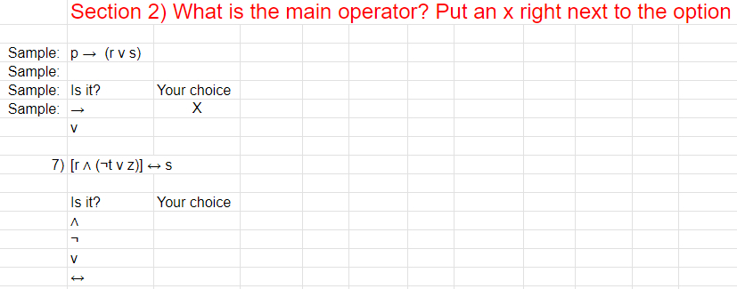 Section 2) ﻿What is the main operator? Put an x | Chegg.com