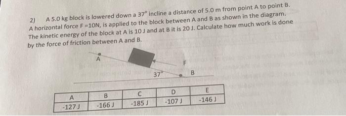 Solved 2) A 5.0 kg block is lowered down a 37∘ incline a | Chegg.com