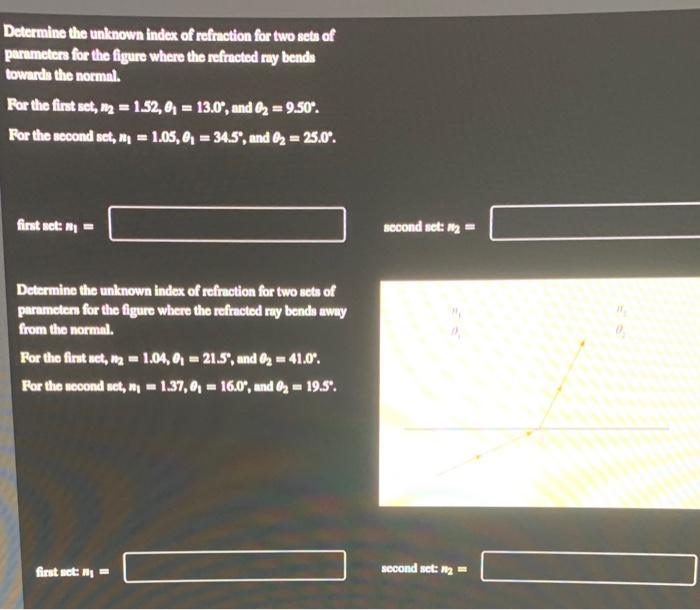 Solved Determine the unknown index of refraction for two | Chegg.com