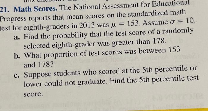 Solved 21. Math Scores. The National Assessment for | Chegg.com