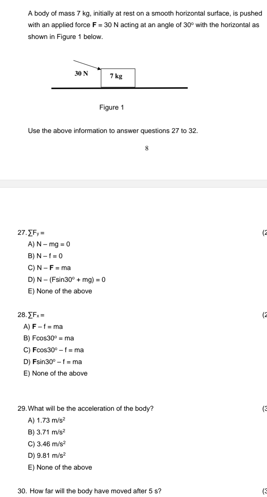 Solved A body of mass 7kg, ﻿initially at rest on a smooth | Chegg.com