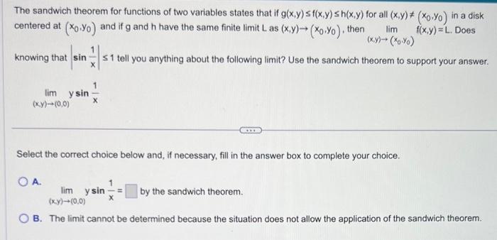 Solved The sandwich theorem for functions of two variables | Chegg.com