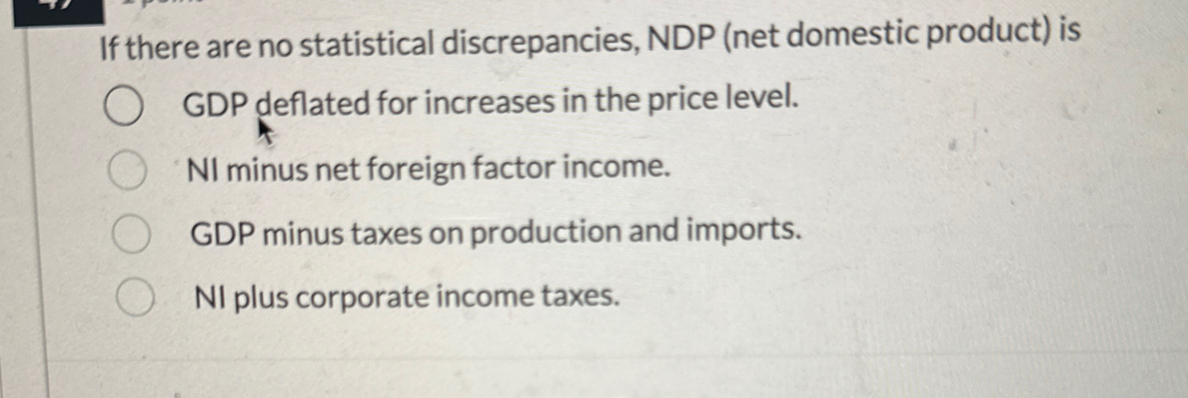 Solved If there are no statistical discrepancies, NDP (net | Chegg.com