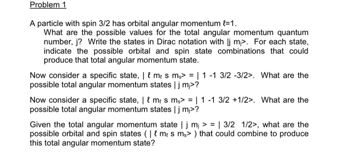 Solved Problem 1 A particle with spin 3/2 has orbital | Chegg.com