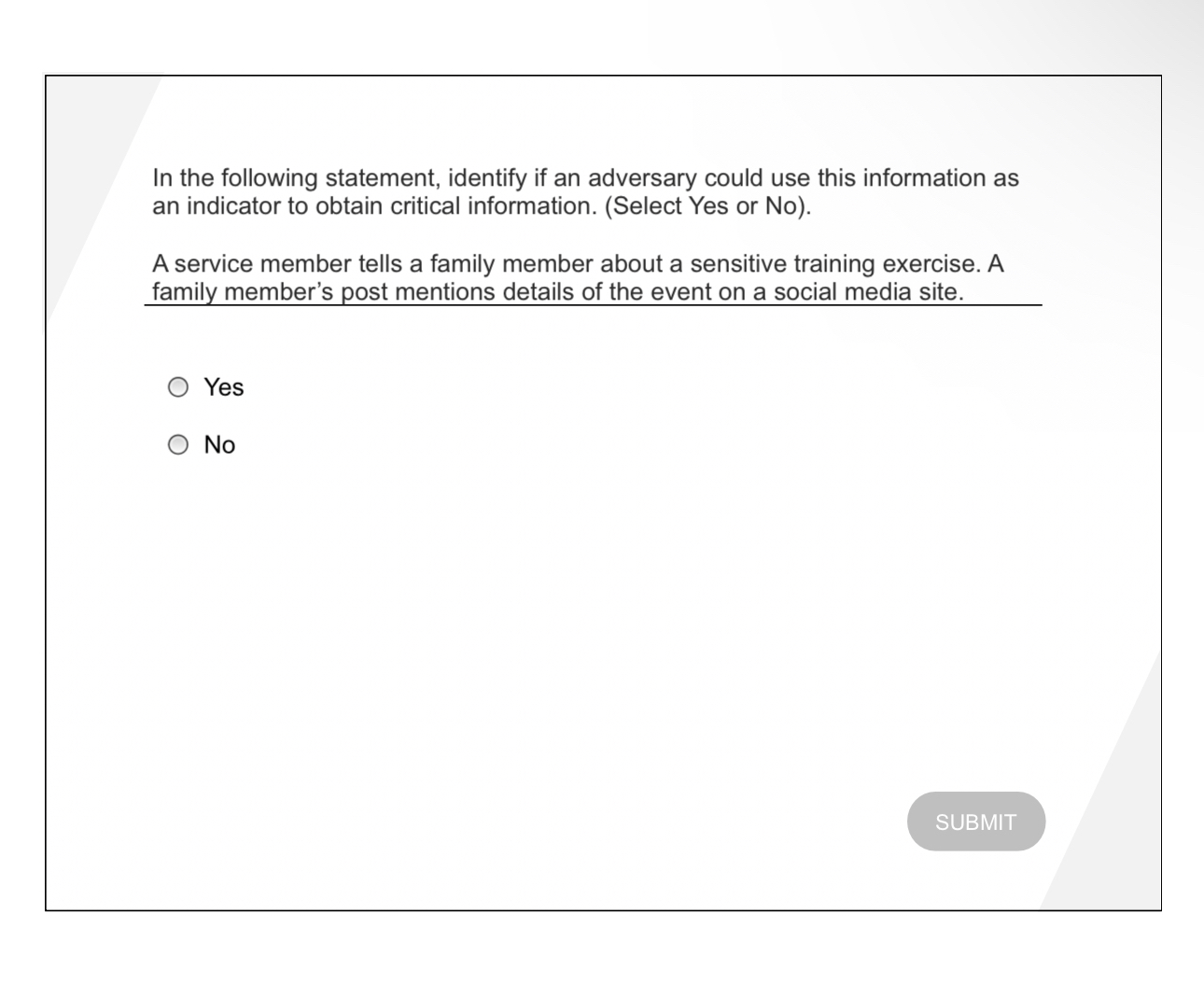 Solved In the following statement, identify if an adversary | Chegg.com