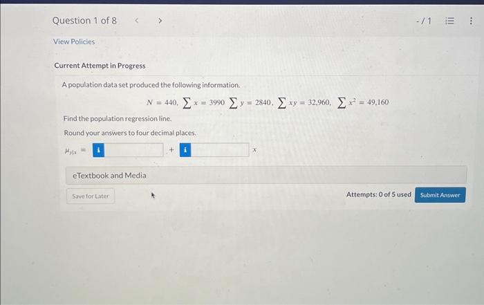 Solved A population data set produced the following | Chegg.com