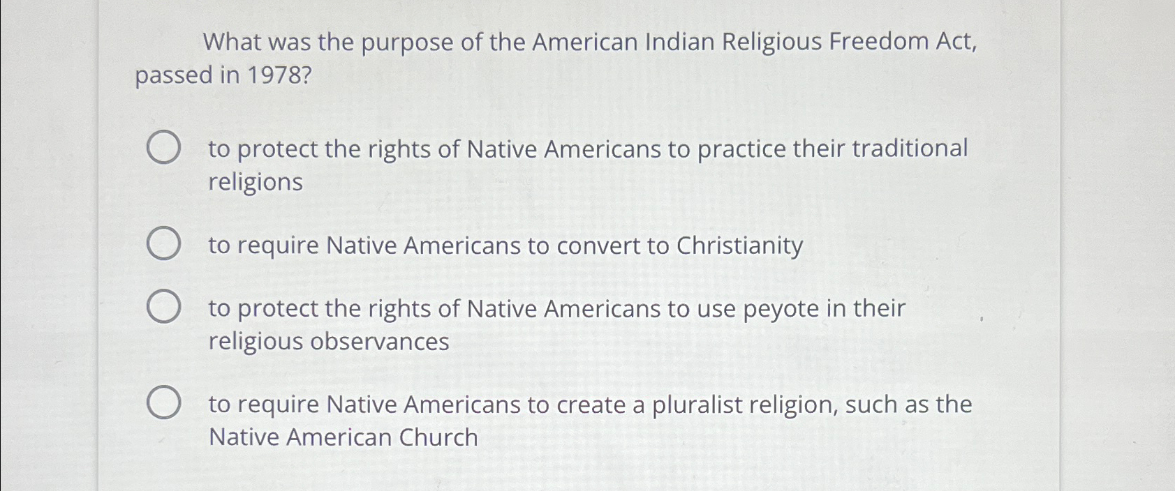 Solved What was the purpose of the American Indian Religious | Chegg.com