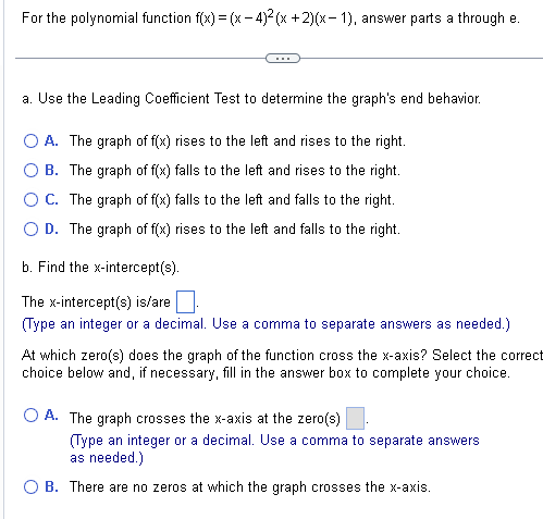 Solved For the polynomial function f(x)=(x-4)2(x+2)(x-1), | Chegg.com