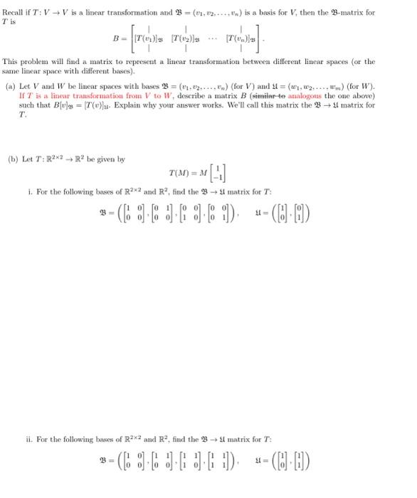 Solved Recall if T:V→V is a linear transformation and | Chegg.com