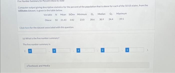 Solved Computer output giving descriptive statistics for the | Chegg.com