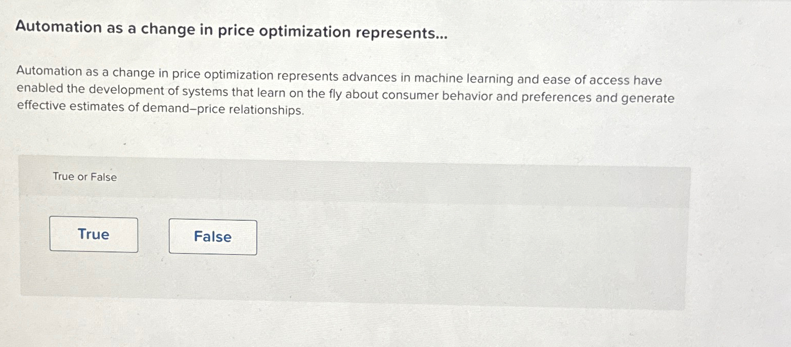 Solved Automation as a change in price optimization | Chegg.com