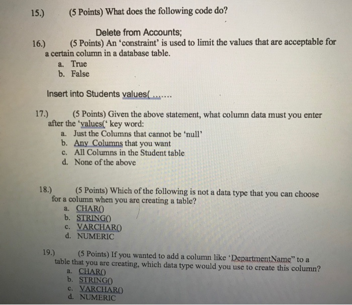 Solved Multiple Choice, True/False and Short Coding | Chegg.com