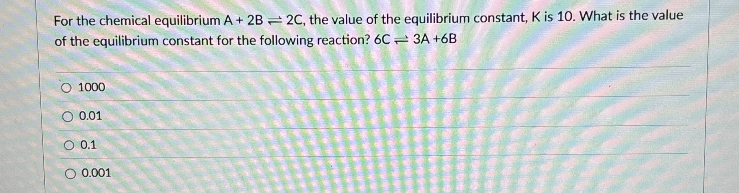 Solved For the chemical equilibrium A+2B⇌2C, ﻿the value of | Chegg.com