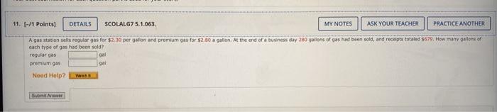 Solved 11. [-/1 Points] DETAILS SCOLALG7 5.1.063 MY NOTES | Chegg.com