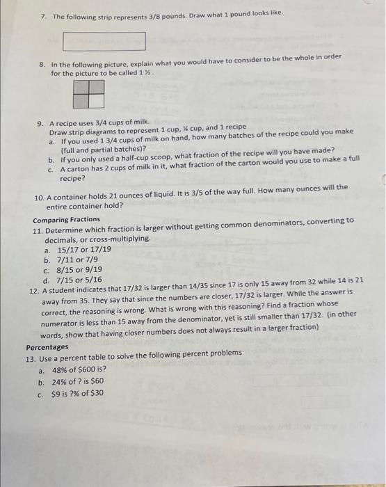 Solved 7. The following strip represents 3/8 pounds. Draw | Chegg.com