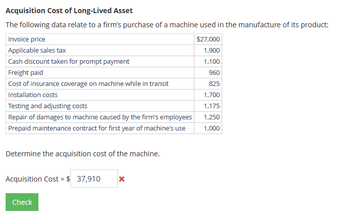 Solved Acquisition Cost of Long-Lived AssetThe following | Chegg.com