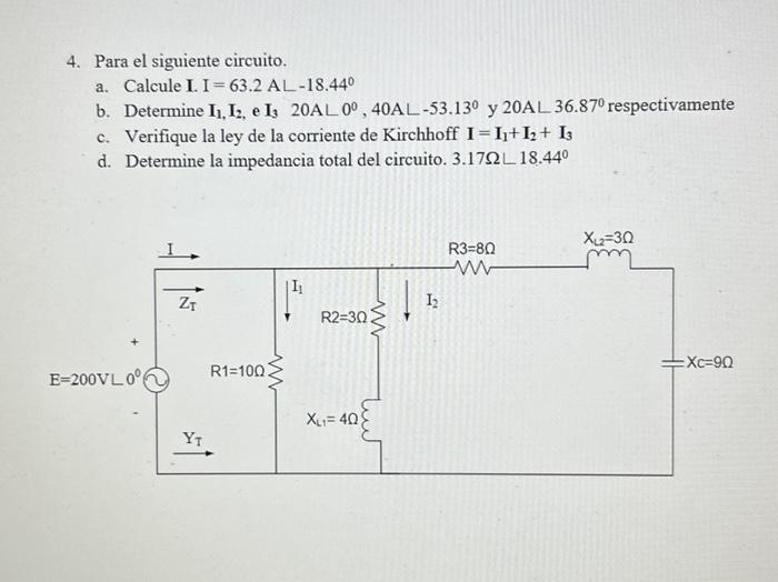 Solved 4. Para el siguiente circuito. a. Calcule I. | Chegg.com