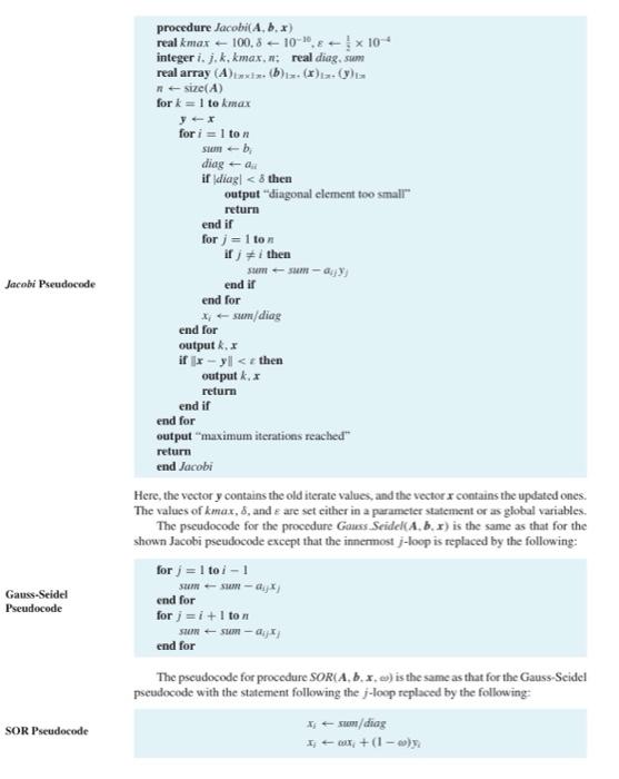 Solved a3. Using the Jacobi, Gauss-Seidel, and the SOR (w = | Chegg.com