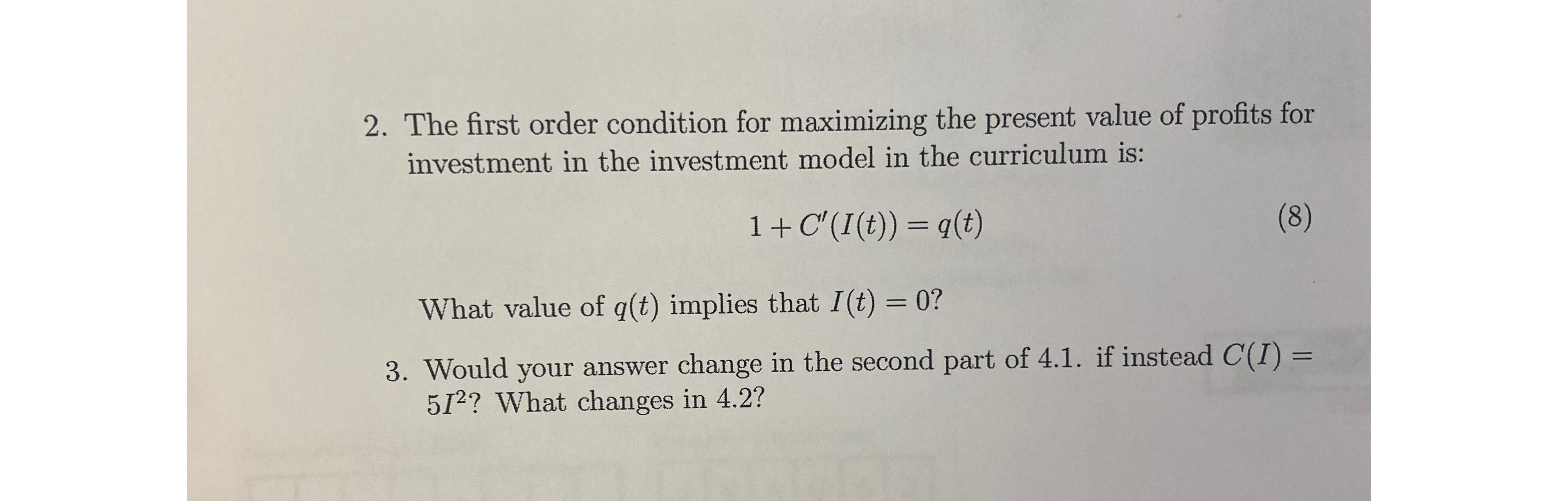 Solved 4 ﻿Investment modelConsider the investment model with | Chegg.com