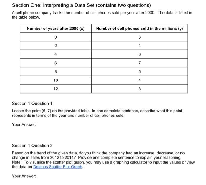 Solved Section One: Interpreting a Data Set (contains two | Chegg.com