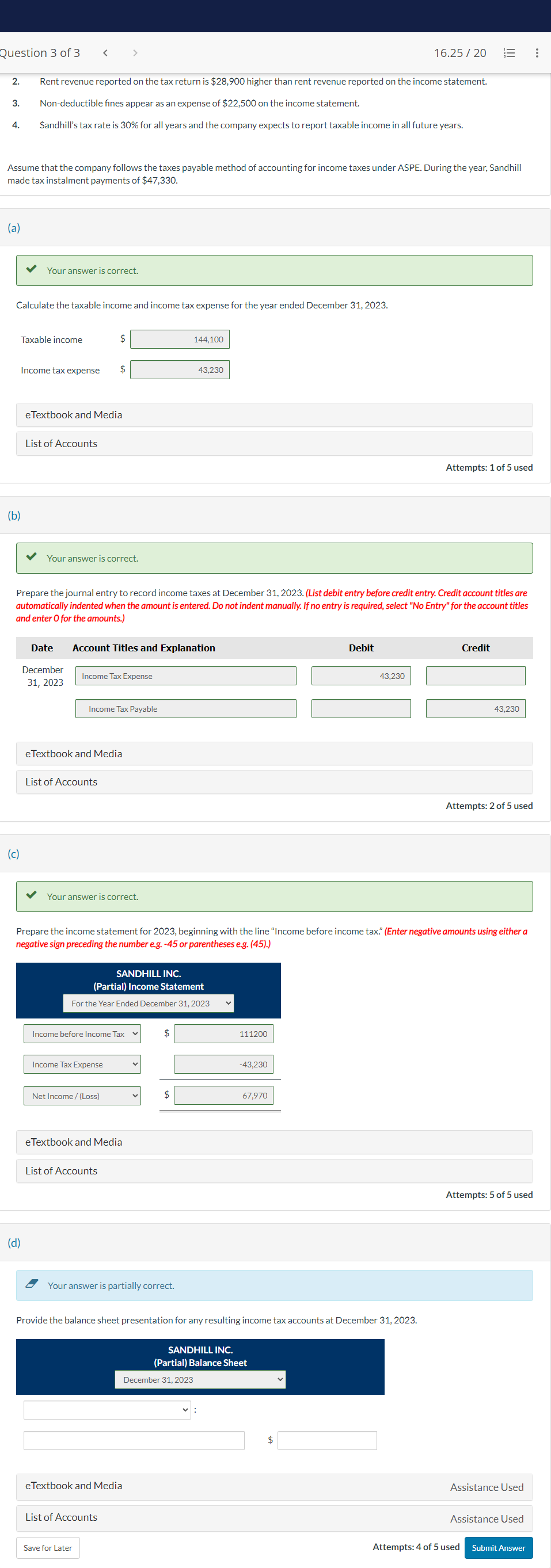 Solved Sandhill Inc. reports accounting income of $111,200 | Chegg.com