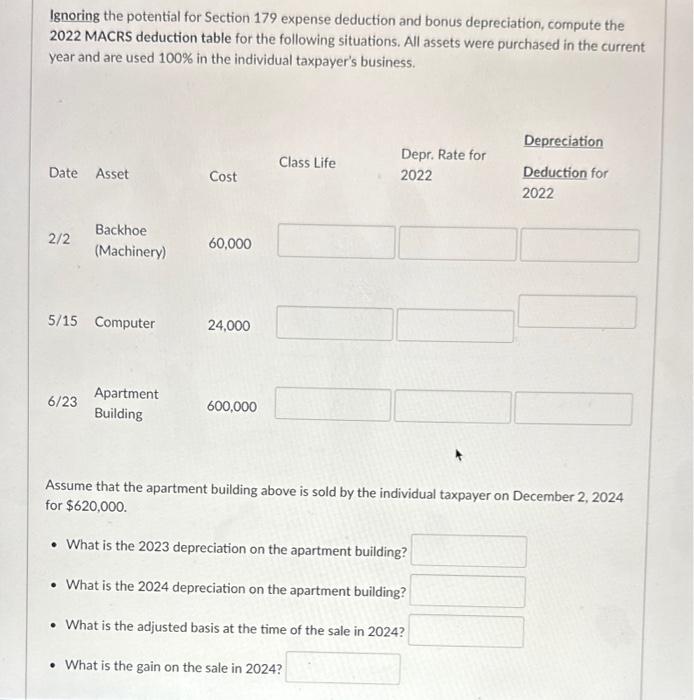 Ignorning the potential for section 179 expense | Chegg.com