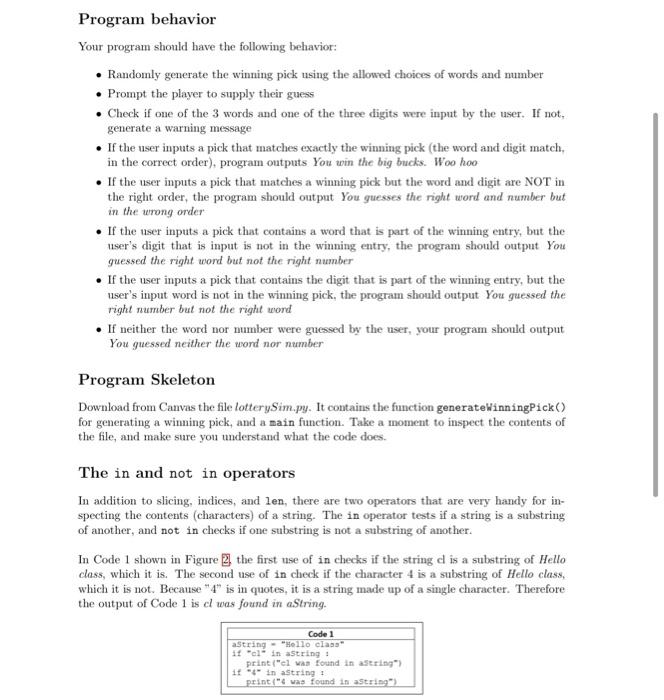 Solved Program Behavior Your Program Should Have The 