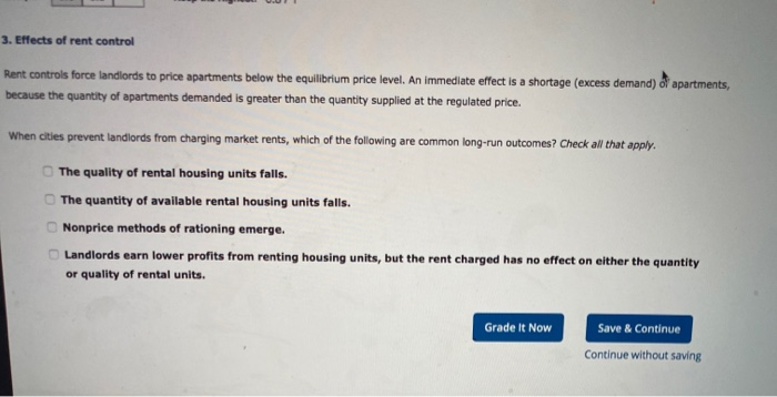 Solved 3. Effects of rent control Rent controls force | Chegg.com