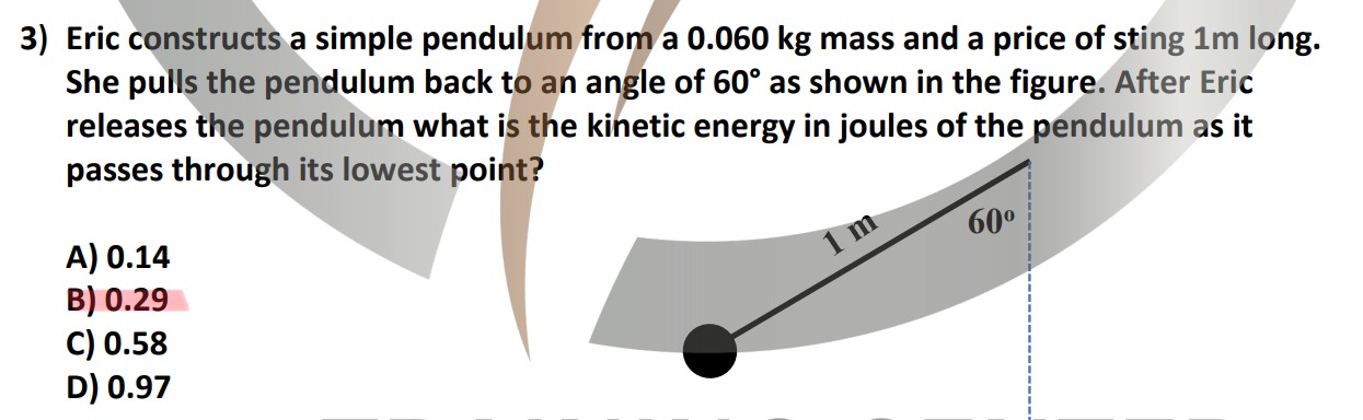 Solved Eric constructs a simple pendulum from a 0.060kg | Chegg.com