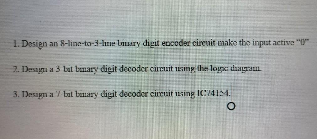 Solved 1. Design an 8-line-to-3-line binary digit encoder | Chegg.com