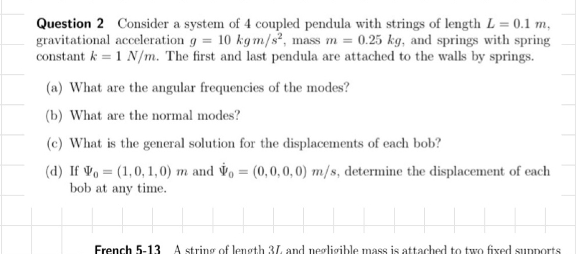 Solved Question 2 ﻿Consider a system of 4 ﻿coupled pendula | Chegg.com