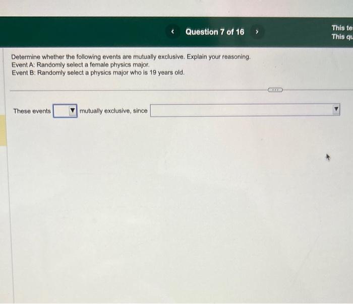 Solved Determine whether the following events are mutually | Chegg.com