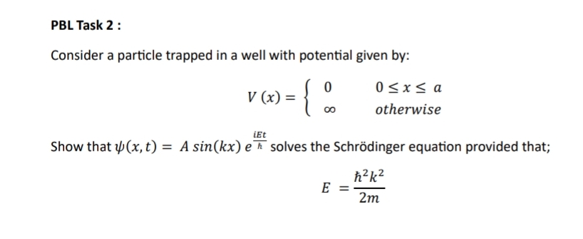 Solved PBL Task 2 ﻿:Consider a particle trapped in a well | Chegg.com