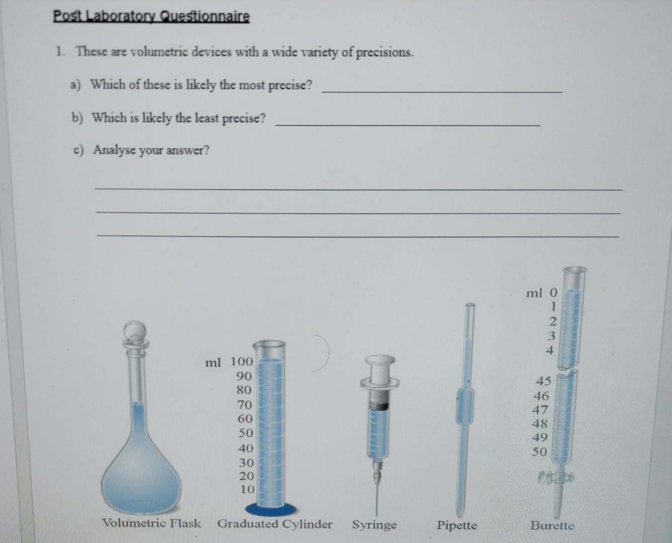 Solved 1. These are volumetric devices with a wide variety | Chegg.com
