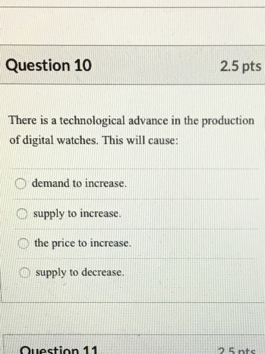 Solved Question 10 2.5 pts There is a technological advance | Chegg.com