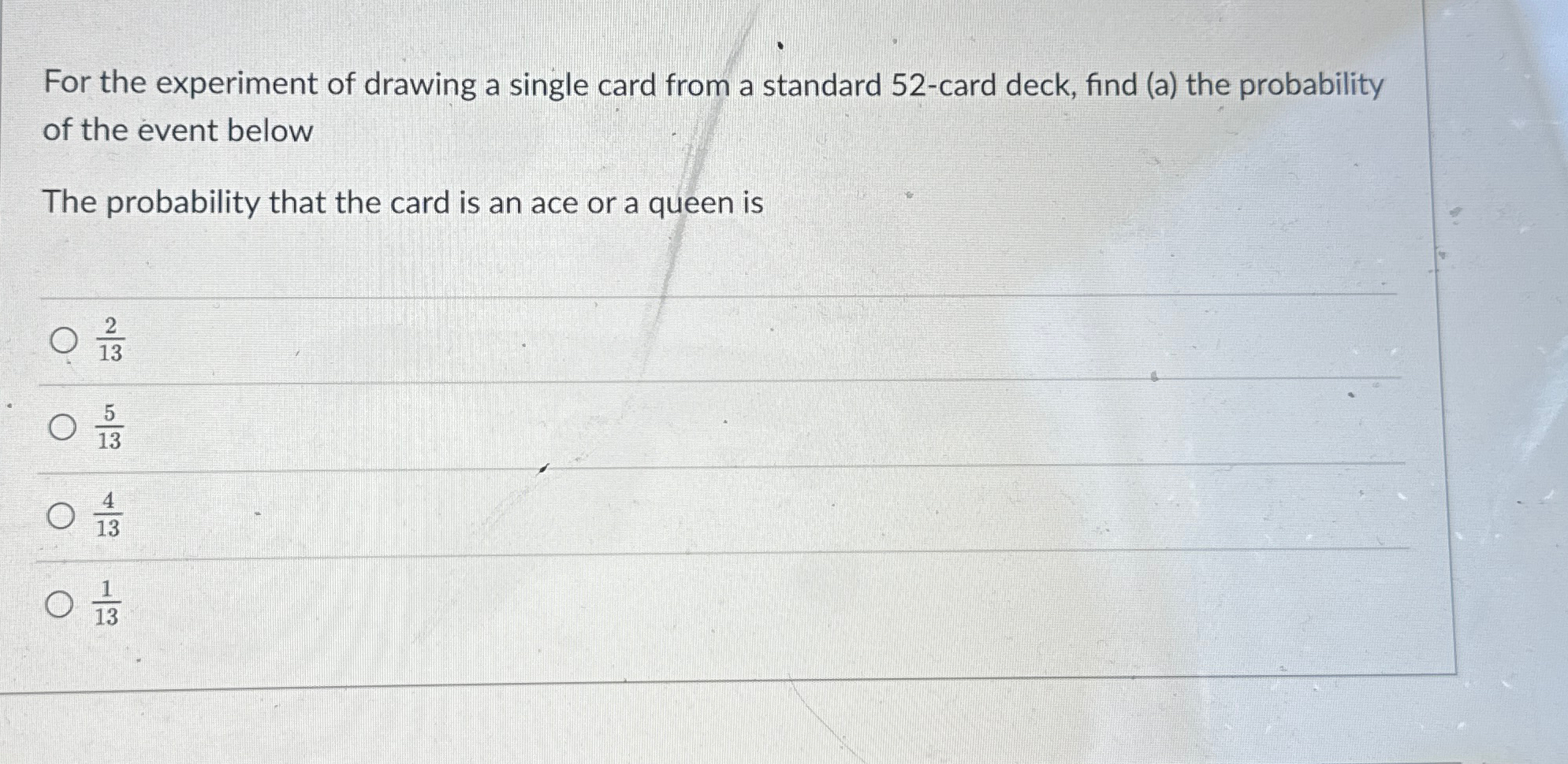 Solved For the experiment of drawing a single card from a | Chegg.com