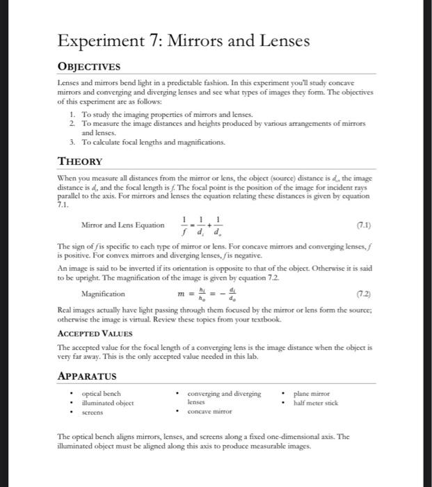 Solved Lenses and mirrors bend light in a predictable | Chegg.com
