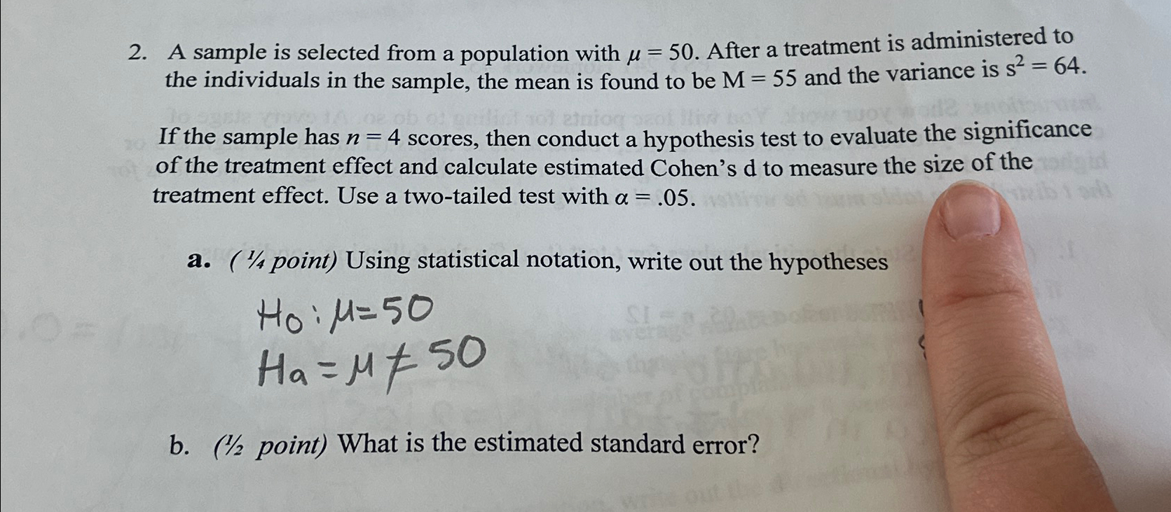 Solved A sample is selected from a population with μ=50. | Chegg.com