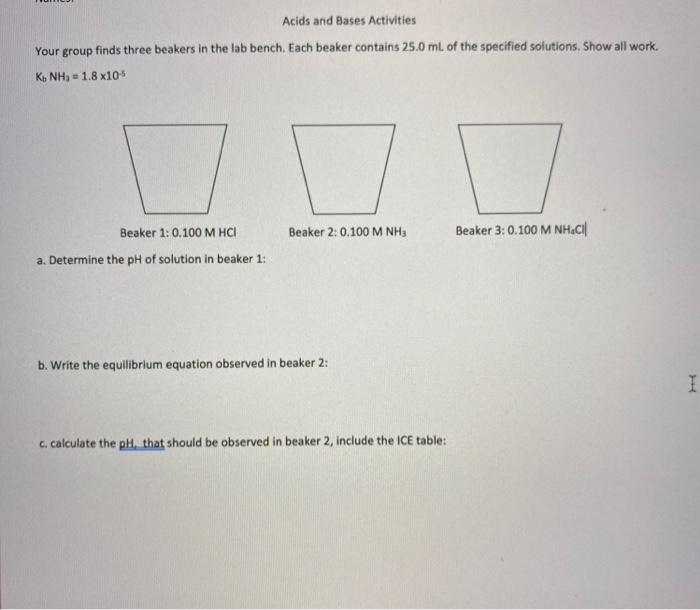 Solved Acids and Bases Activities Your group finds three | Chegg.com