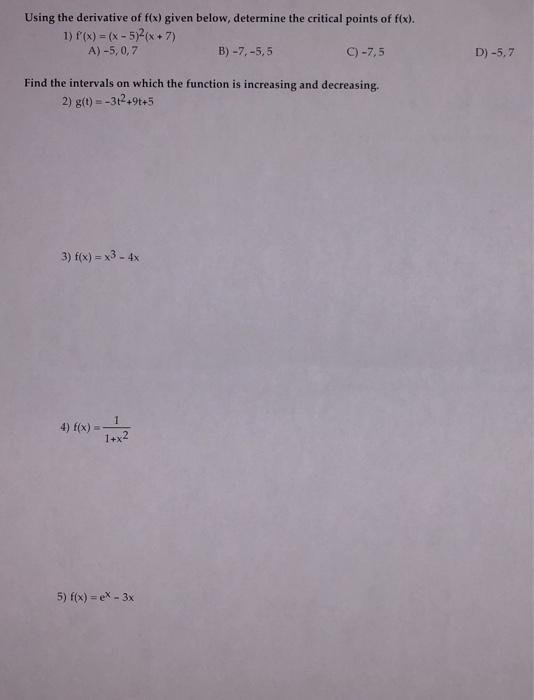 Solved Using the derivative of f(x) given below, determine | Chegg.com