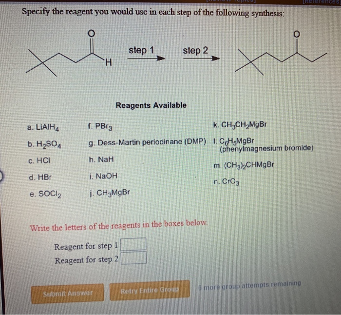 Solved TRETerences Specify the reagent you would use in each | Chegg.com