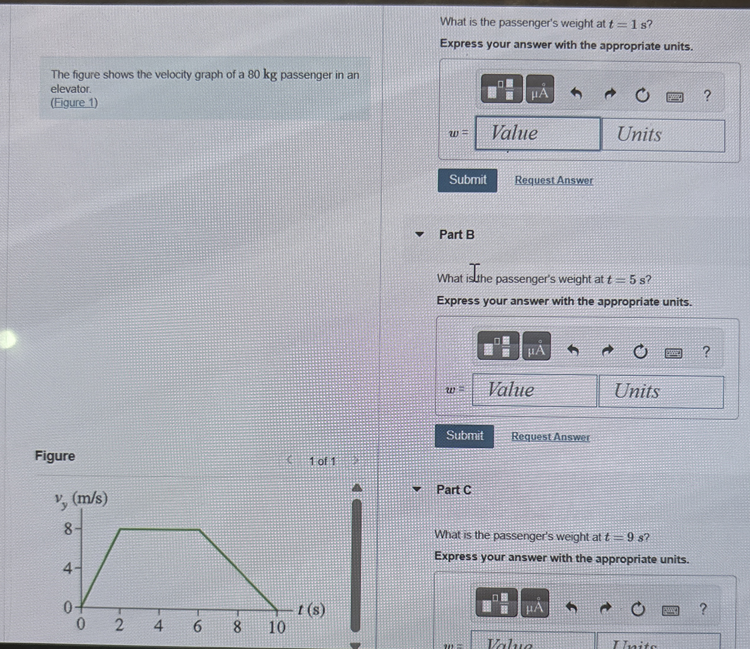Solved What is the passenger's weight at t=1s ?Express your | Chegg.com