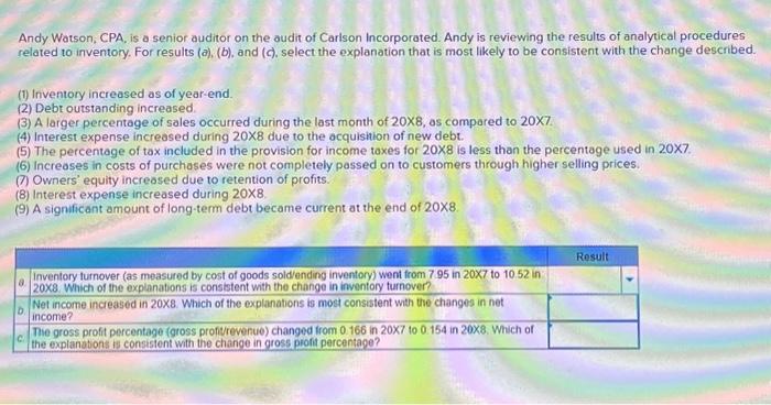Solved Andy Watson, CPA, is a senior auditor on the audit of | Chegg.com