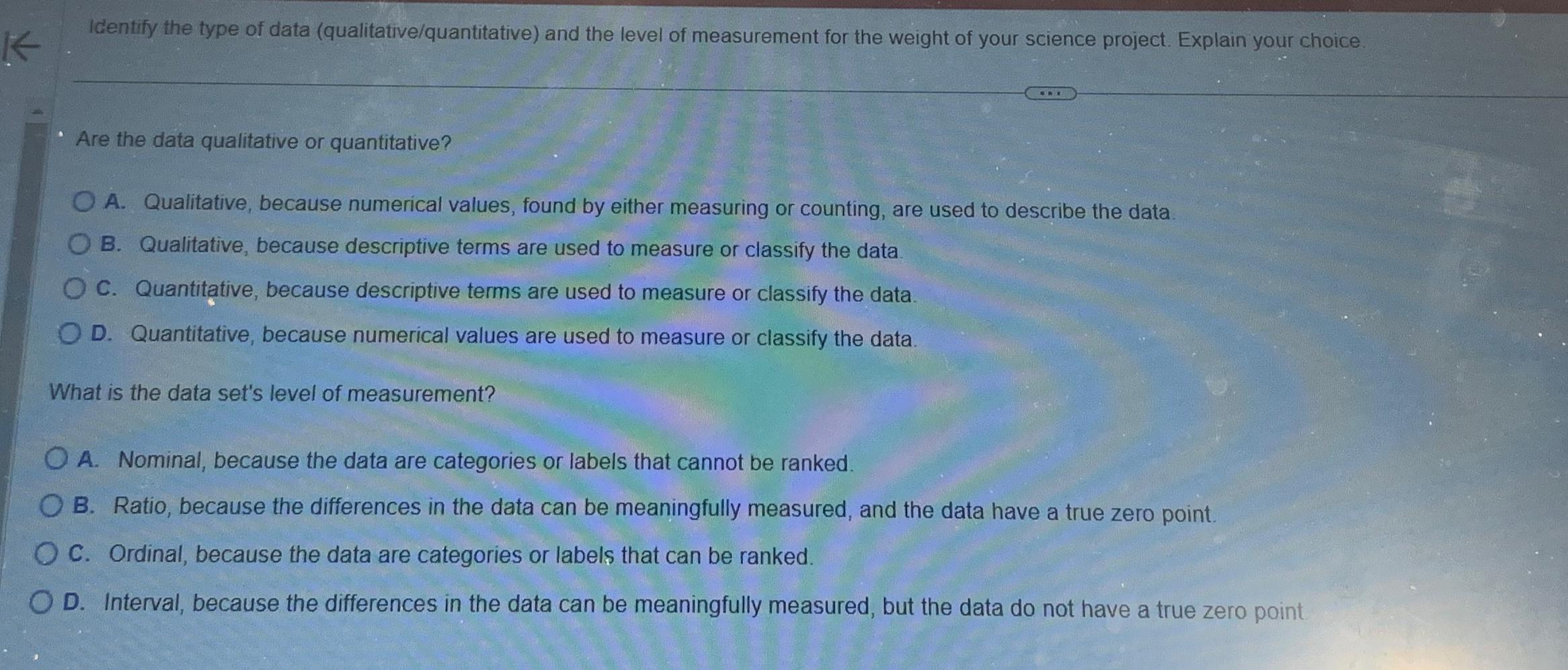 Solved Identify the type of data (qualitative/quantitative) | Chegg.com