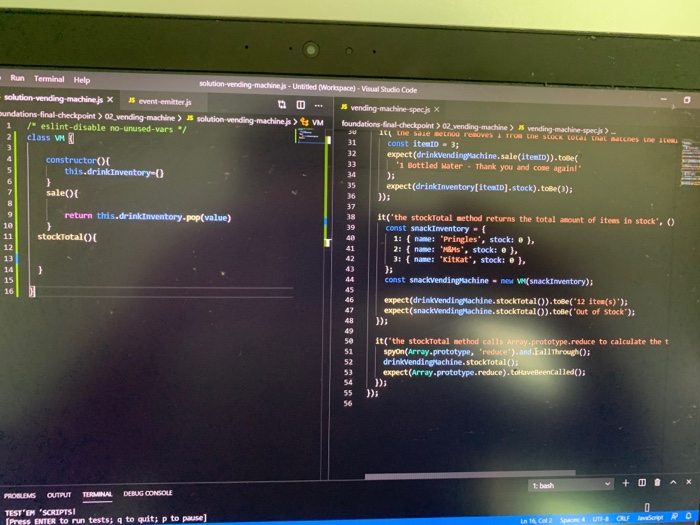 Solved un Terminal Help solution-vending machine.js - | Chegg.com