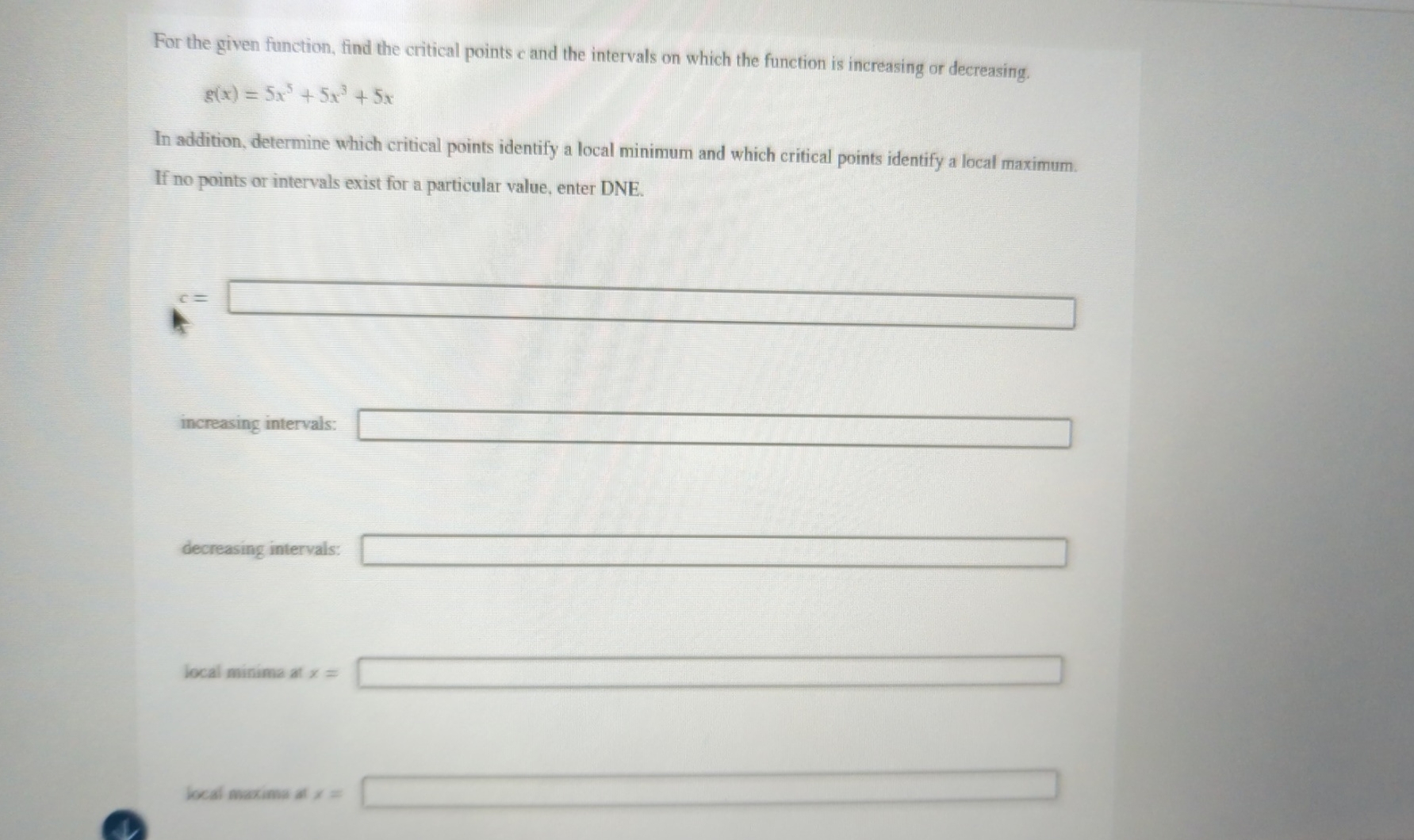 Solved For the given function, find the critical points c | Chegg.com