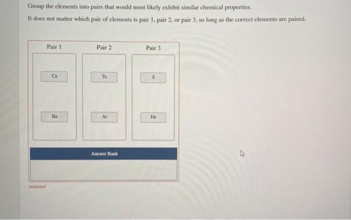 Solved Group the elements into pairs that would most likely | Chegg.com