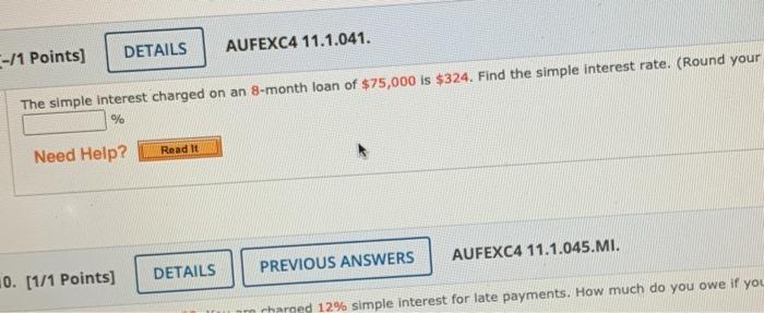 Solved DETAILS AUFEXC4 11.1.041. --/1 Points) The simple | Chegg.com